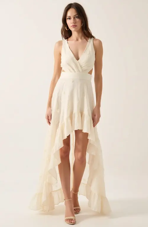 MODENAIRE High-low Ruffle Hem Dress With Cutout Waist