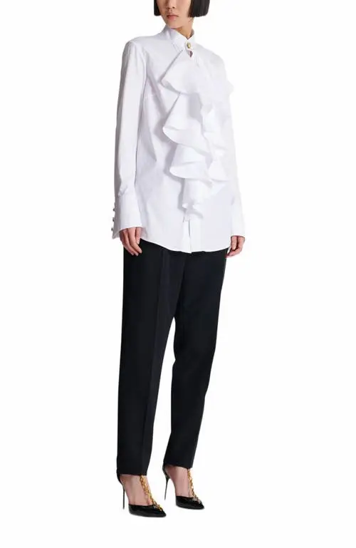 Balmain Ruffled Poplin Shirt - White