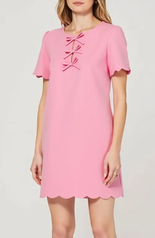 MODENAIRE Scallop Hem Shift Dress With Bow Tie Details