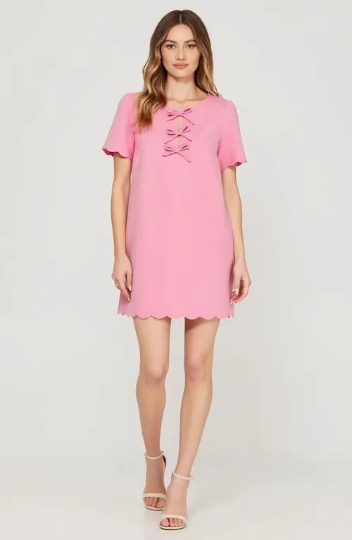 MODENAIRE Scallop Hem Shift Dress With Bow Tie Details