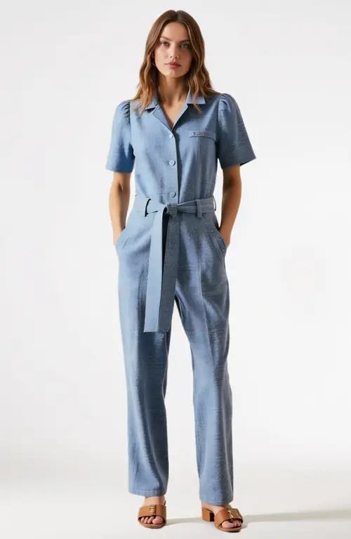 MODENAIRE Belted Jumpsuit - Faded Paisley Print