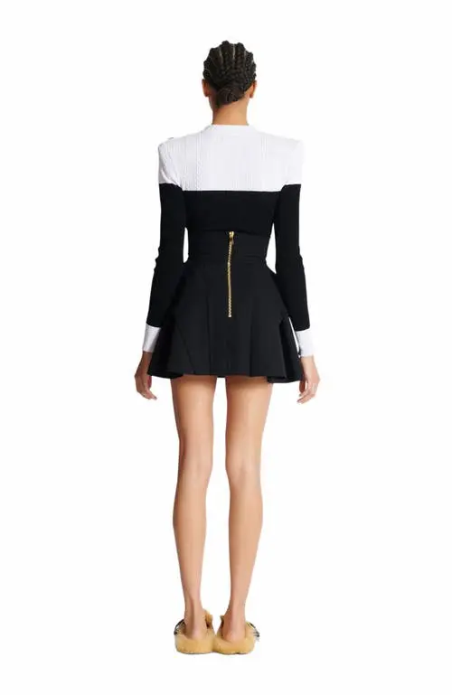 Balmain High-waisted Grain De Poudre Skirt With Lion Double Chain Buttons
