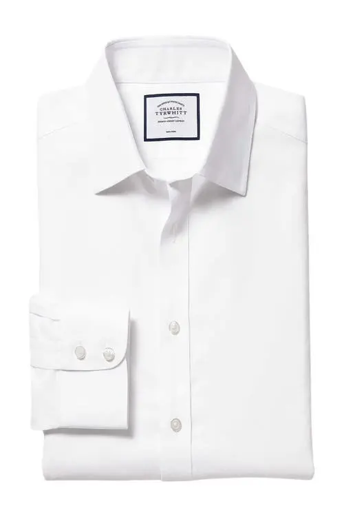 CHARLES TYRWHITT Non-iron Royal Oxford Slim Fit Shirt Single Cuff - White