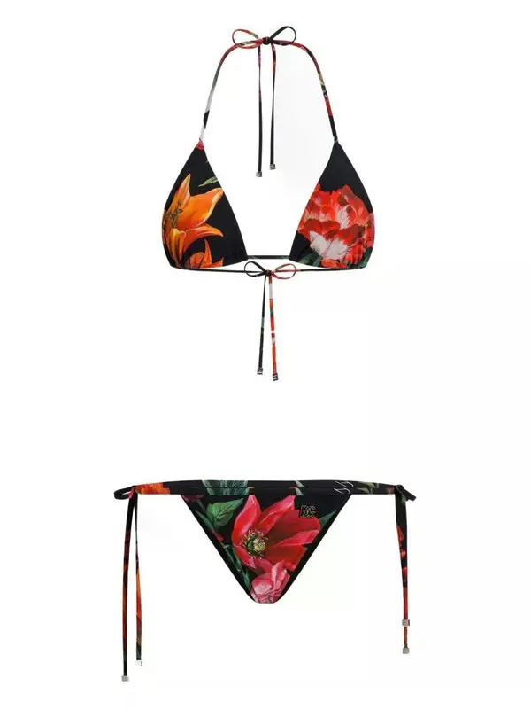 Dolce & Gabbana Floral-print Bikini Set - Black