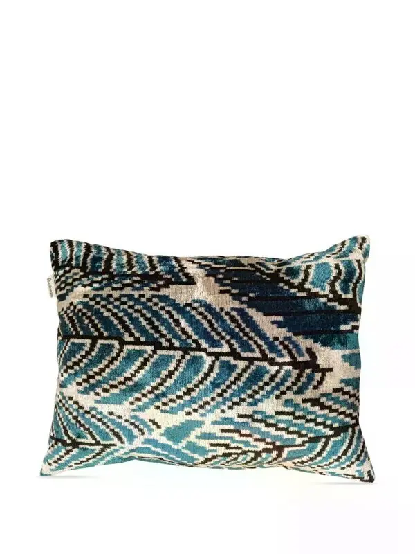 LES-OTTOMANS Leaf-patterned Decorative Cushion - Blue