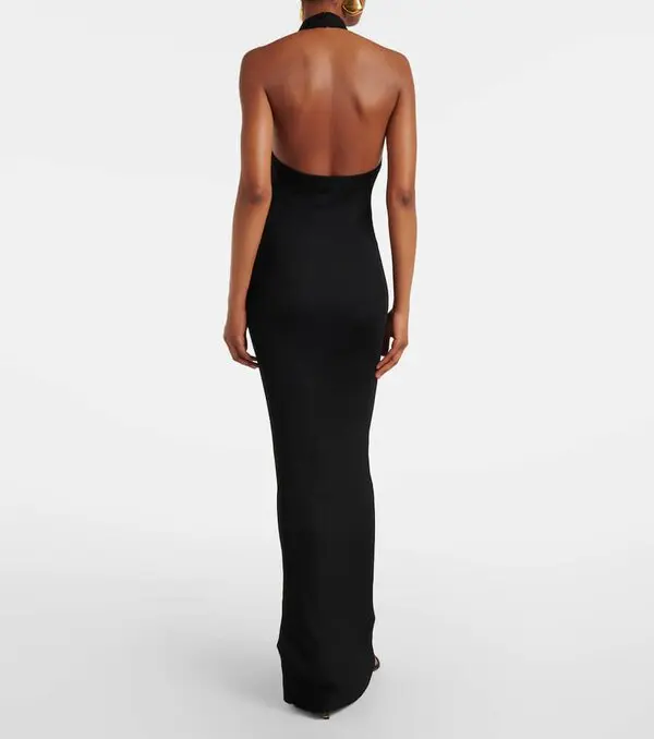 NILI LOTAN Ribbed-knit Halterneck Maxi Dress