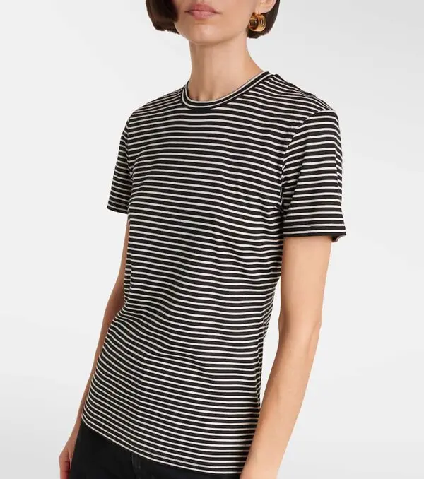 NILI LOTAN Lana Striped Cotton-blend T-shirt - Black