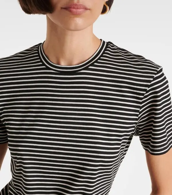 NILI LOTAN Lana Striped Cotton-blend T-shirt - Black