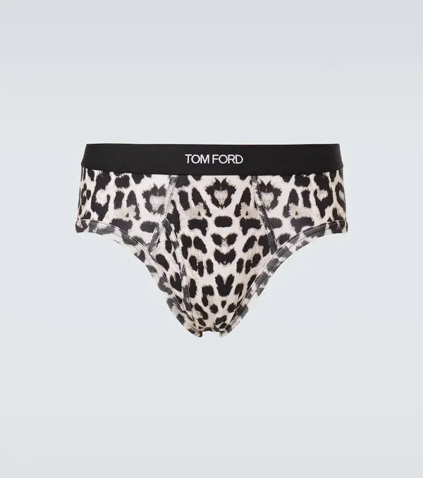 TOM FORD Leopard-print Cotton-blend Briefs - Brown