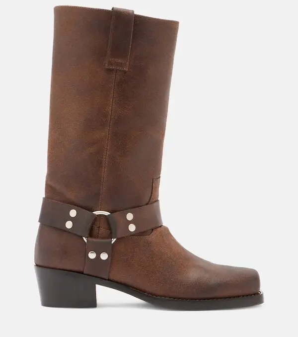 Paris Texas Roxy Distressed Leather Biker Boots - Brown