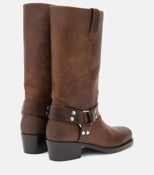 Paris Texas Roxy Distressed Leather Biker Boots - Brown