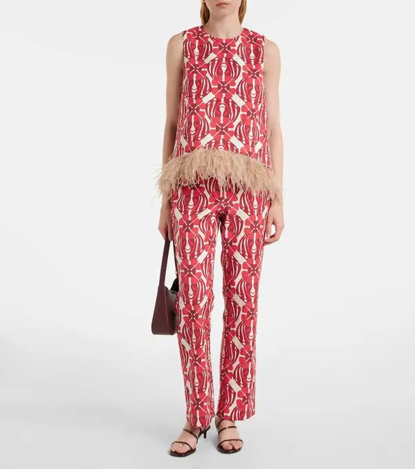 La DoubleJ La Scala Feather-trimmed Top