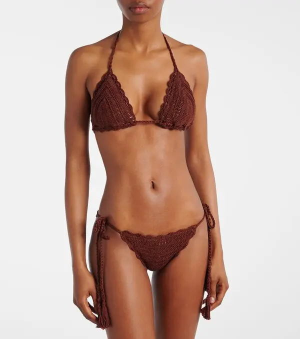 Anna Kosturova Crochet Cotton Bikini Bottom - Brown