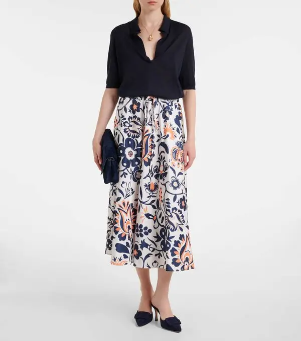 La DoubleJ Printed Satin Midi Skirt - Multicoloured