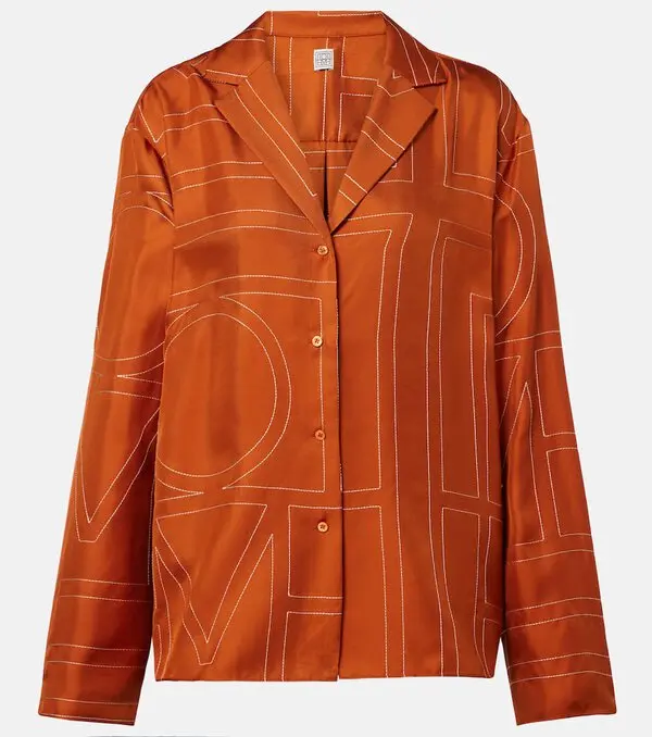 TOTEME Monogram Silk Twill Pajama Shirt - Orange