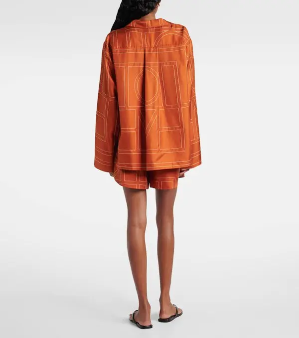 TOTEME Monogram Silk Twill Pajama Shirt - Orange