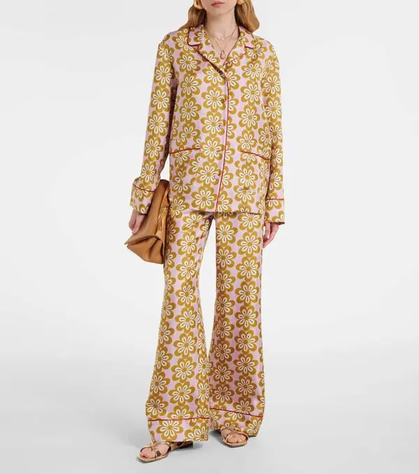 La DoubleJ Floral Silk Twill Pajama Pants