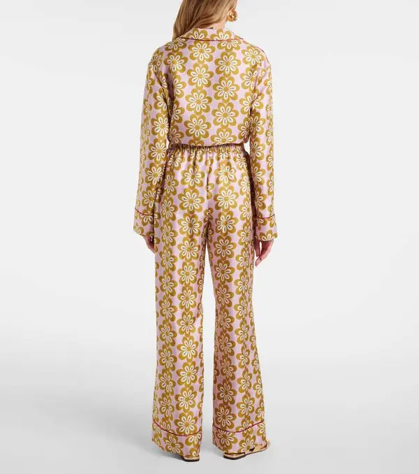 La DoubleJ Floral Silk Twill Pajama Pants