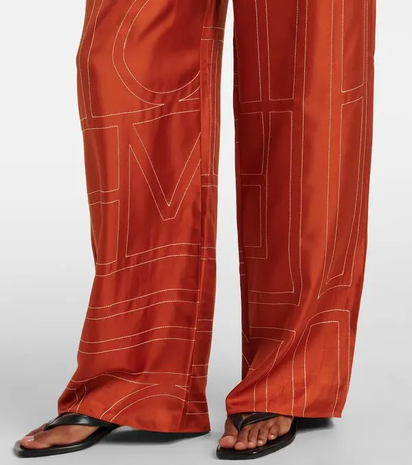TOTEME Monogram Silk Twill Pajama Pants - Orange