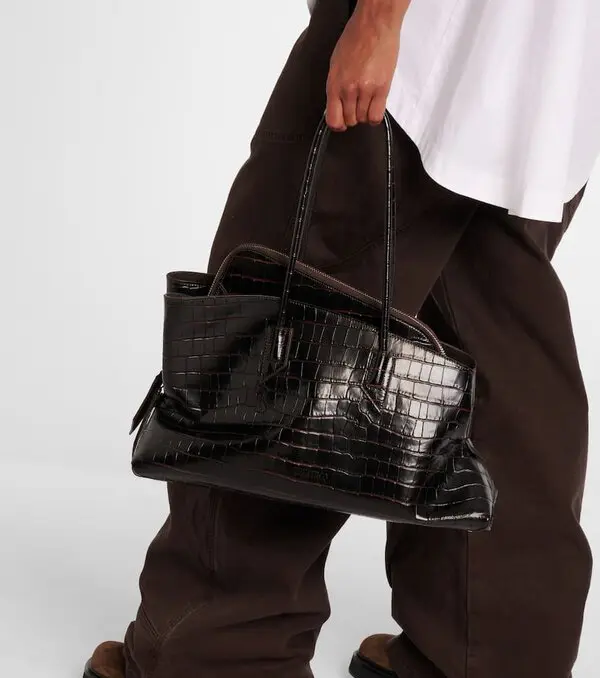 Attico La Passeggiata Medium Leather Tote - Black