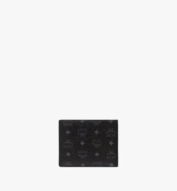Mcm Aren Bifold Wallet With Card Case In Visetos - Black