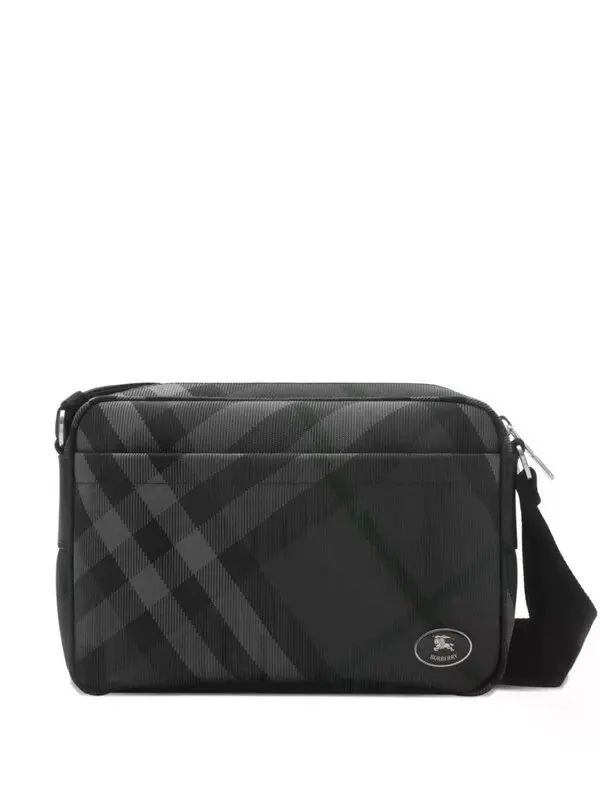 Burberry Checked Messenger Bag - Black