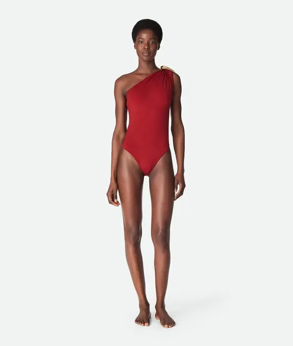 BOTTEGA  VENETA Stretch Nylon One-shoulder Swimsuit - Lava