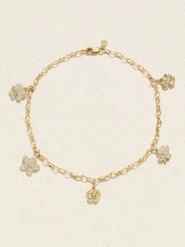 SYDNEY EVAN Xl Flower Diamond Anklet - Gold