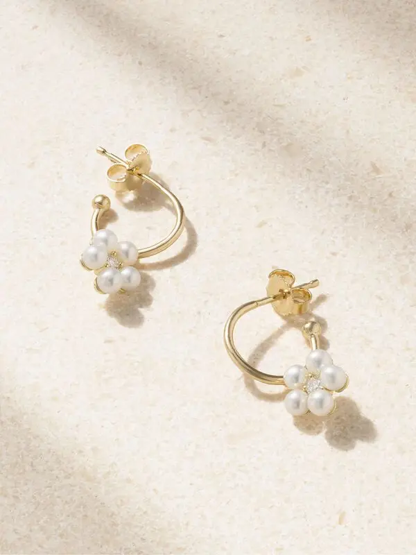 Mizuki 14-karat Pearl And Diamond Earrings - Gold