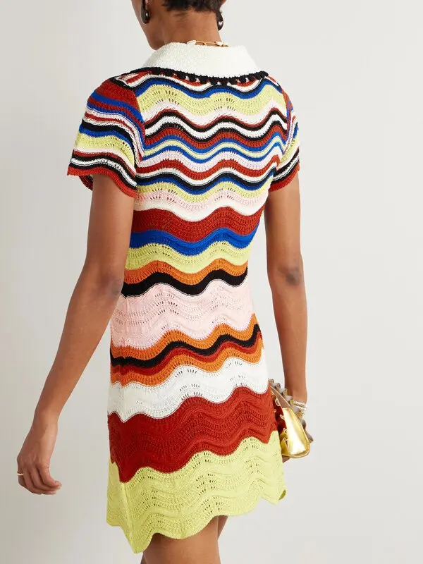 La DoubleJ Scalloped Striped Pointelle-knit Cotton Mini Dress - Multi