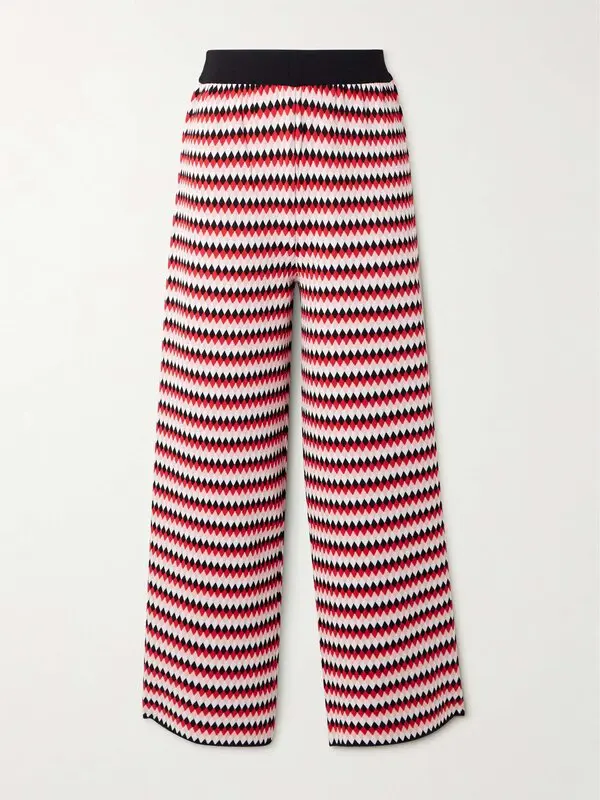La DoubleJ Cropped Wide-leg Jacquard-knit Pants - Red