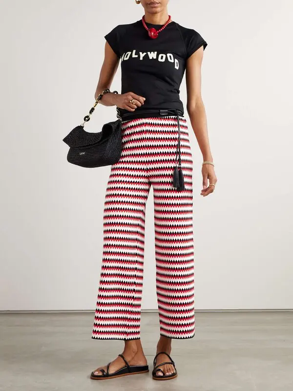 La DoubleJ Cropped Wide-leg Jacquard-knit Pants - Red