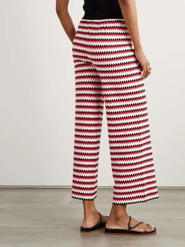 La DoubleJ Cropped Wide-leg Jacquard-knit Pants - Red