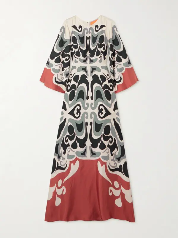 La DoubleJ Printed Silk-twill Maxi Dress - Neutrals