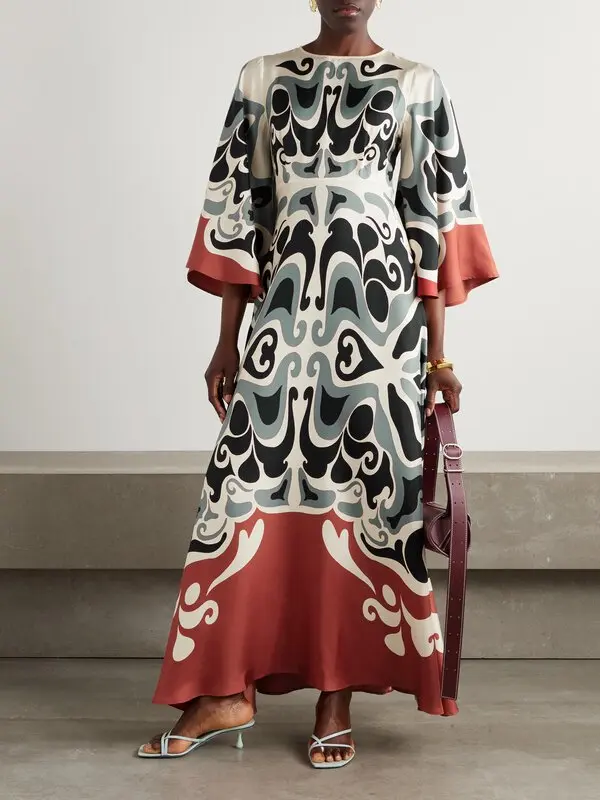 La DoubleJ Printed Silk-twill Maxi Dress - Neutrals