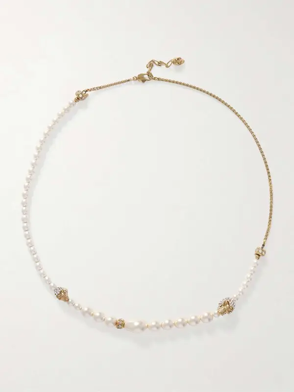 Alexander McQueen Gold-tone Crystal And Faux Pearl Necklace - White
