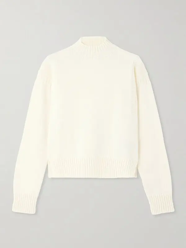 JIL SANDER Wool Mock Neck Sweater - Neutrals