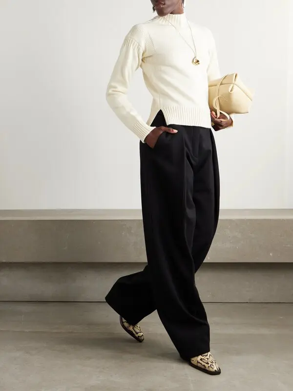 JIL SANDER Wool Mock Neck Sweater - Neutrals