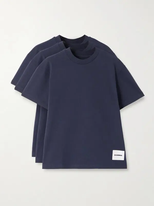 JIL SANDER Three-pack Appliquéd Cotton-jersey T-shirts - Blue