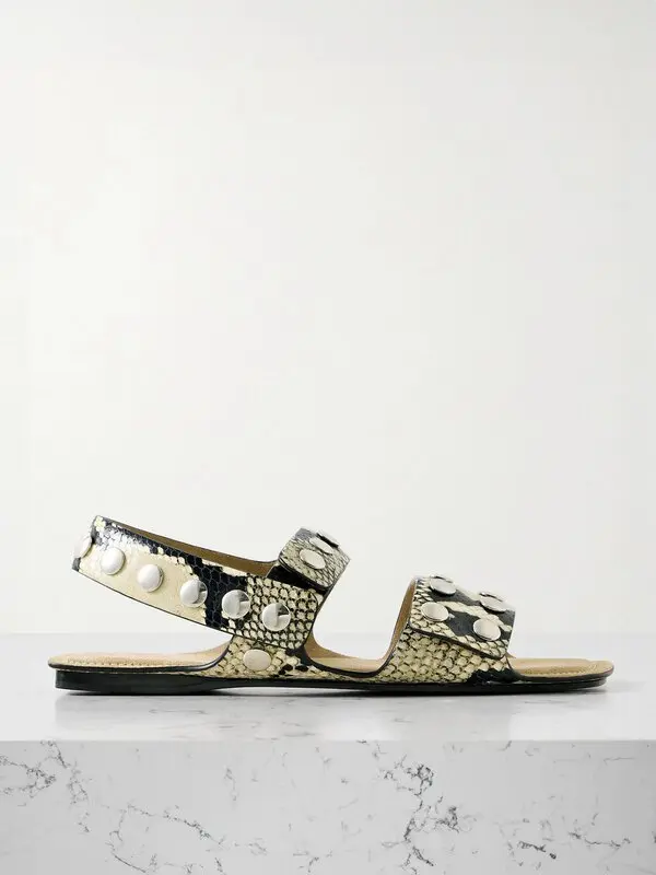 Khaite Boden Studded Snake-effect Leather Sandals - Animal Print