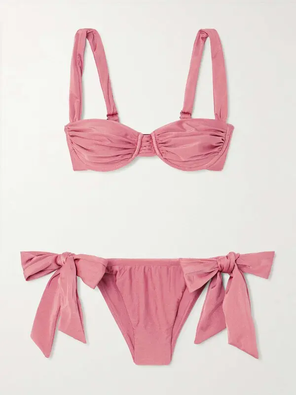 Faithfull The Brand Sol Tie-detailed Gathered Metallic Bikini - Pink