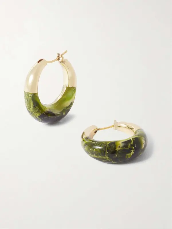 Dinosaur Designs Small Gold-tone And Resin Hoop Earrings - Green
