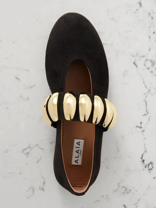 Alaïa Embellished Suede Ballet Flats
