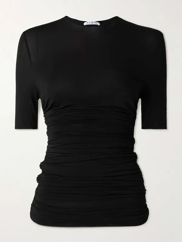Alaïa Ruched Stretch-jersey T-shirt - Black
