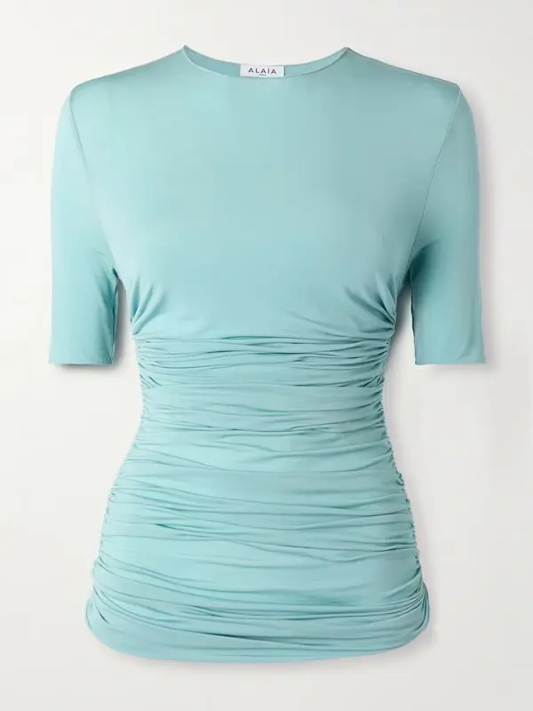 Alaïa Ruched Stretch-jersey T-shirt - Blue