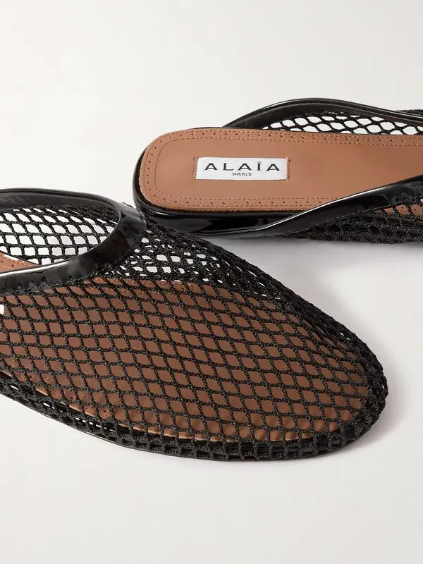 Alaïa Leather-trimmed Fishnet Mules - Black