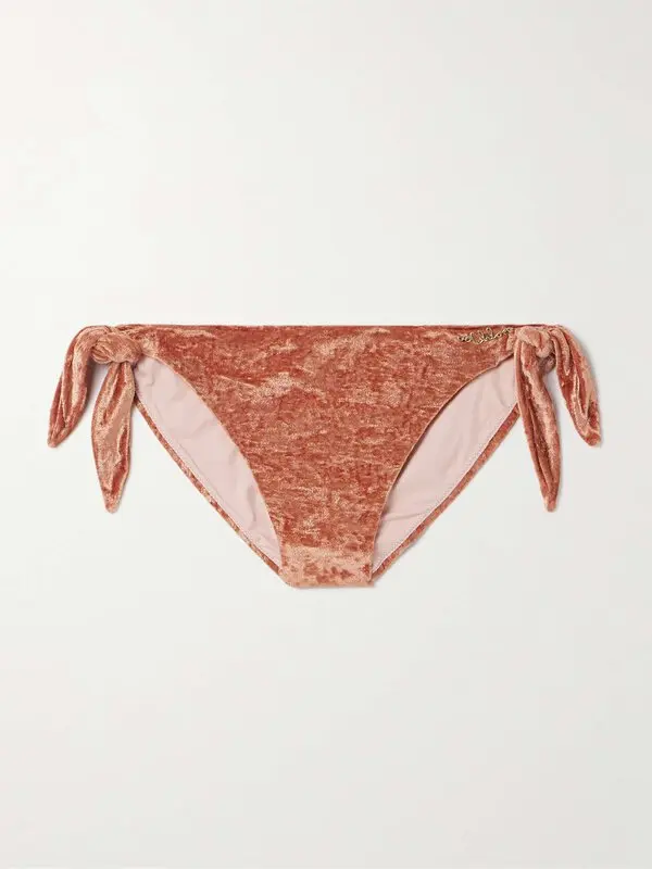 Chloé Embellished Velvet Bikini Briefs - Orange