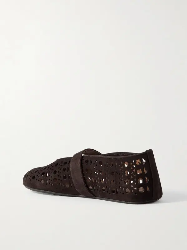 Alaïa Perforated Suede Ballet Flats - Brown