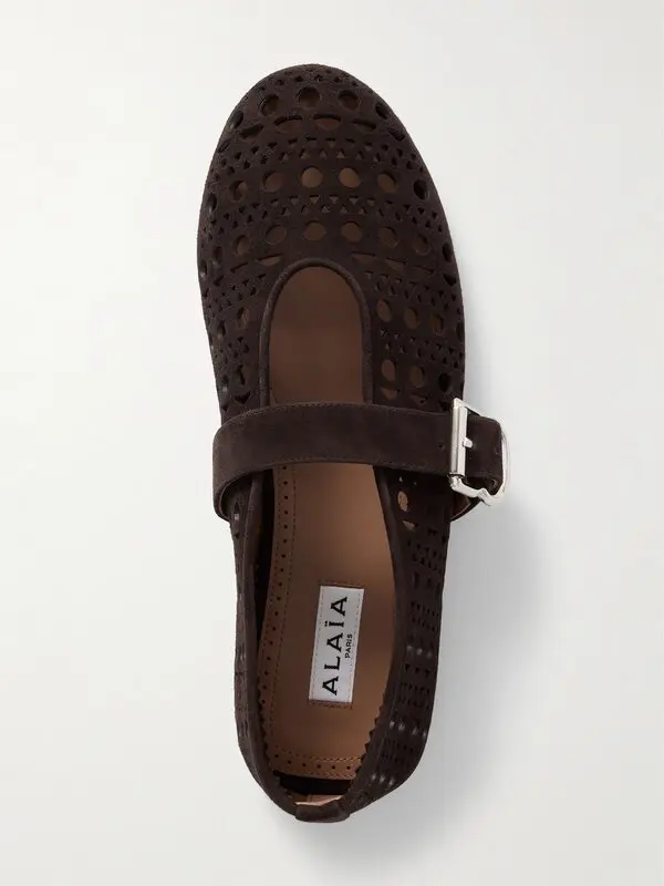 Alaïa Perforated Suede Ballet Flats - Brown