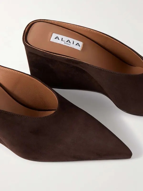 Alaïa - 75 Suede Point-Toe Wedge Mules